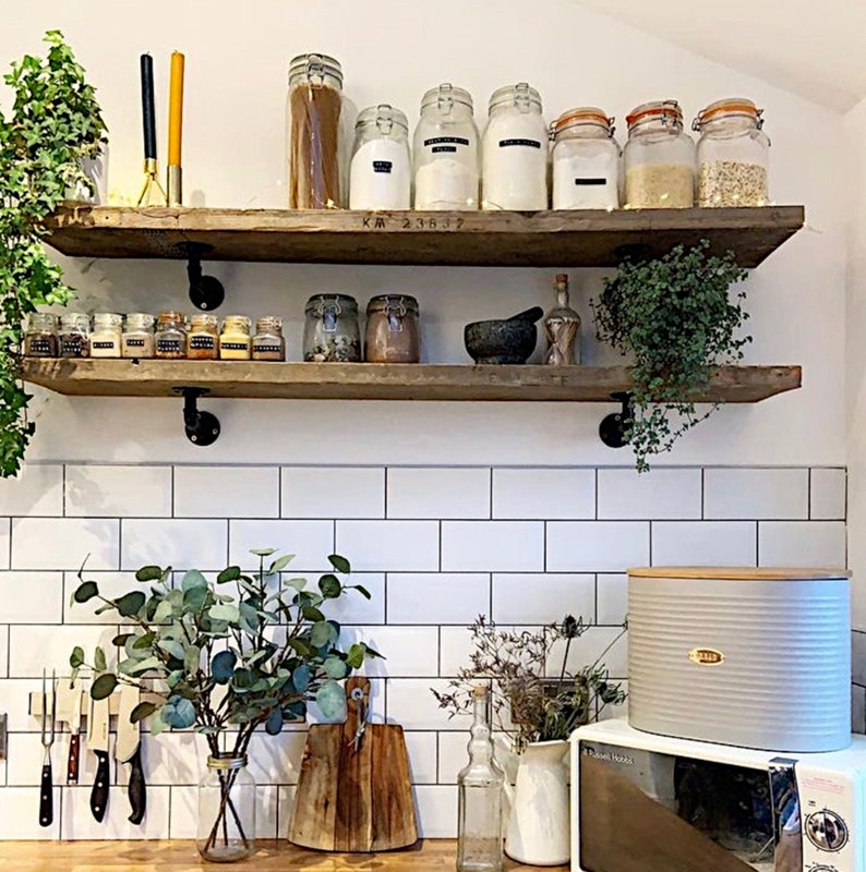 Rustic Floating Shelf With Angled Pipe Brackets Farmhouse - Etsy