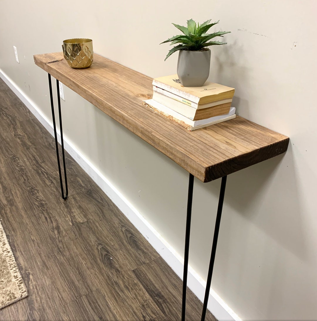 Narrow Pine Console Table: Rustic Hallway Bench With 28" Long Hairpin ...