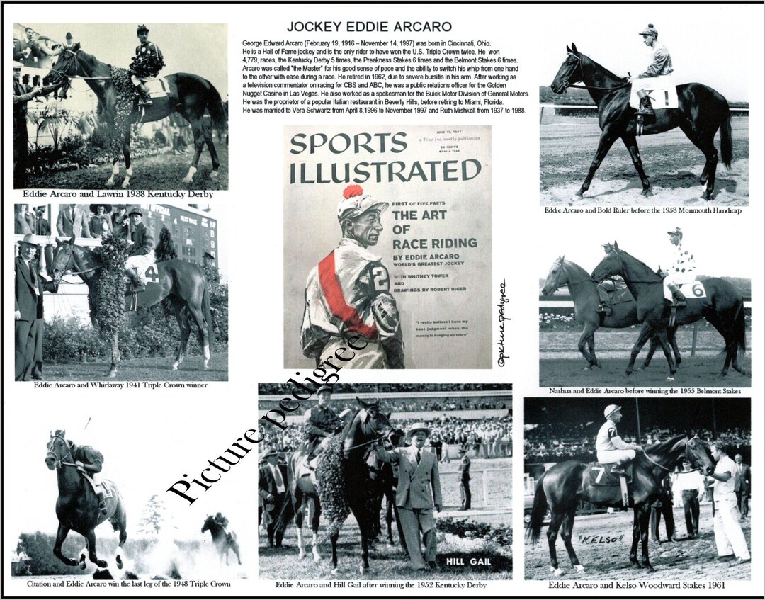 Horse Racing Jockey Compilation Eddie Arcaro 8.5 X 11 Can Be Framed ...