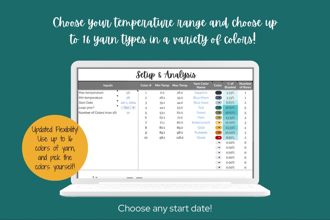 Temperature Blanket Tracker: Crochet Knit Weather Blanket Spreadsheet ...