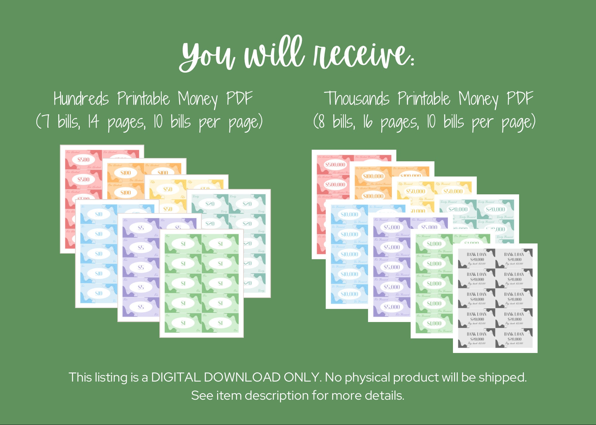 Printable Play Money | Board Game Replacement Cash Bills Hundreds ...
