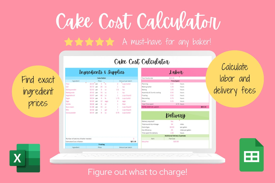 Cake Cost Calculator: Home Bakery Excel & Google Sheets Template ...