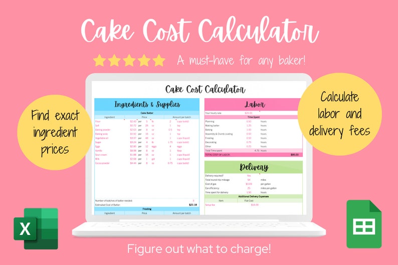 Cake Cost Calculator: Home Bakery Excel & Google Sheets Template (digital Download) - Etsy
