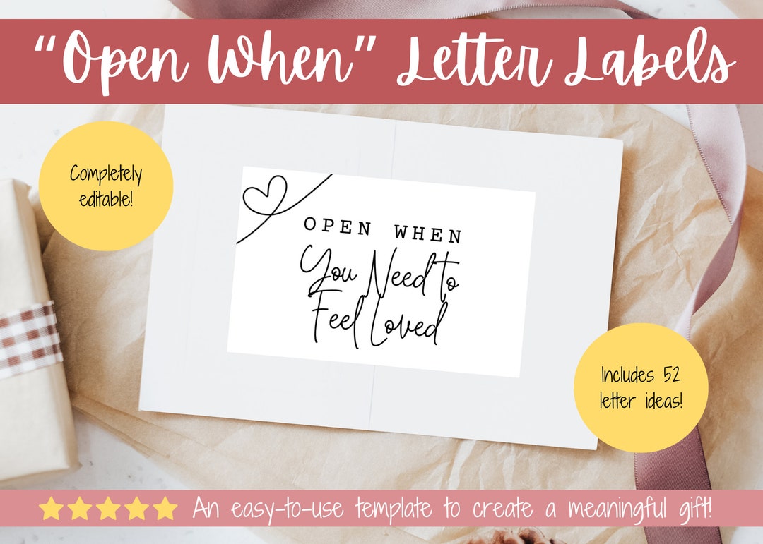 Open When Letter Labels Template | Couples Edition, Valentines Birthday ...