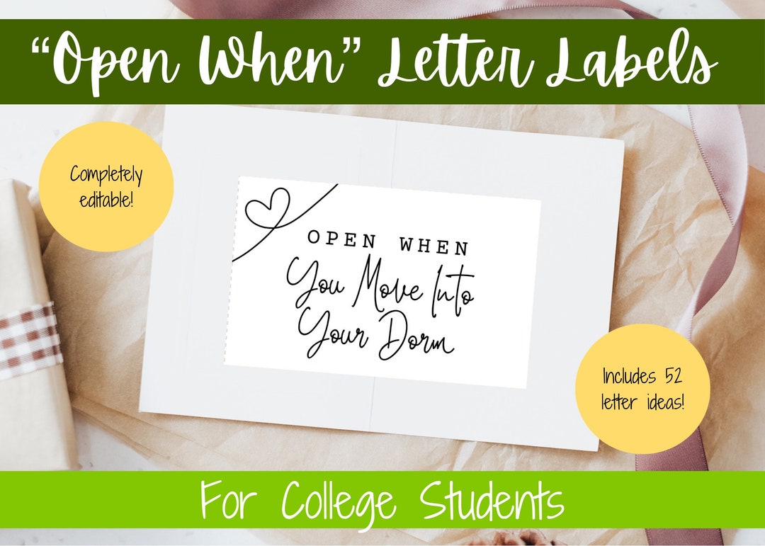 Open When Letter Labels Template | College Student Edition, Freshman ...
