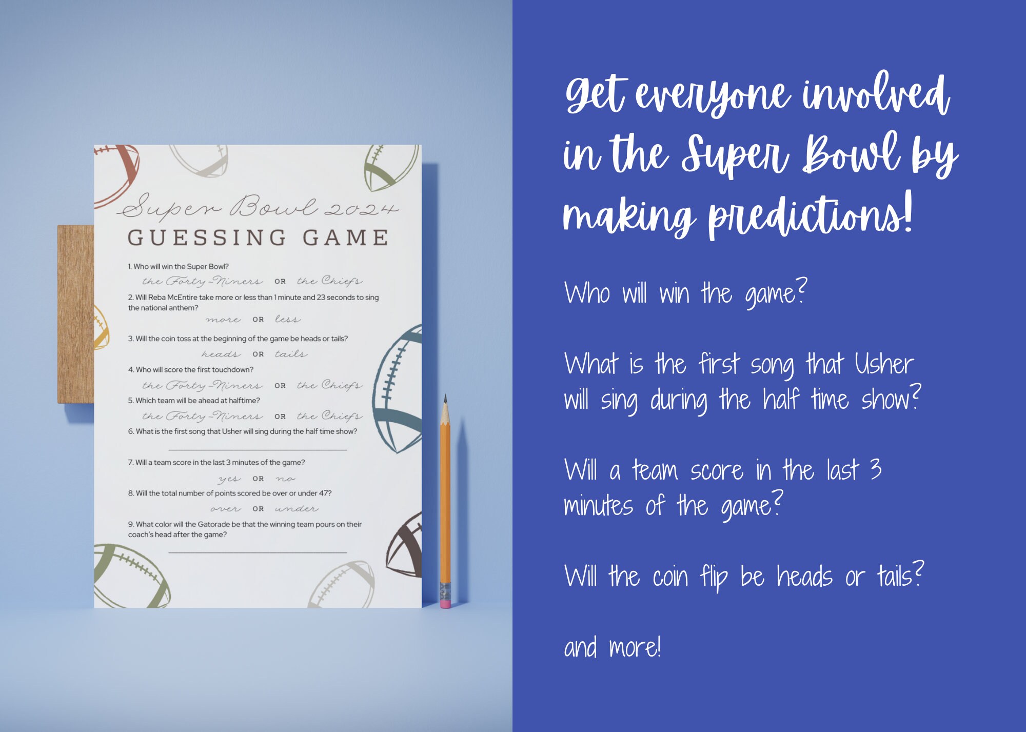 Super Bowl 2024 Guessing Game Printable PDF Watch Party Bets ...