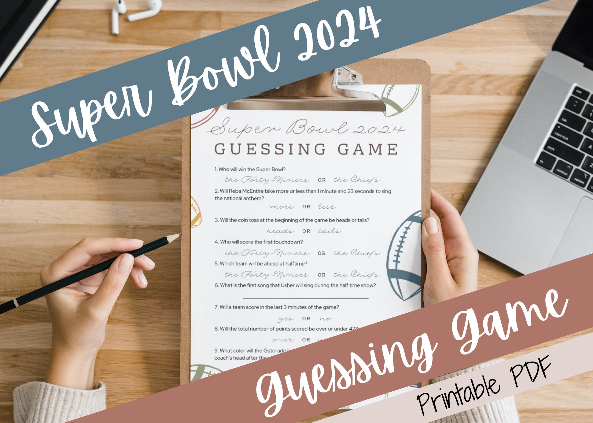 Super Bowl 2024 Guessing Game Printable PDF Watch Party Bets ...