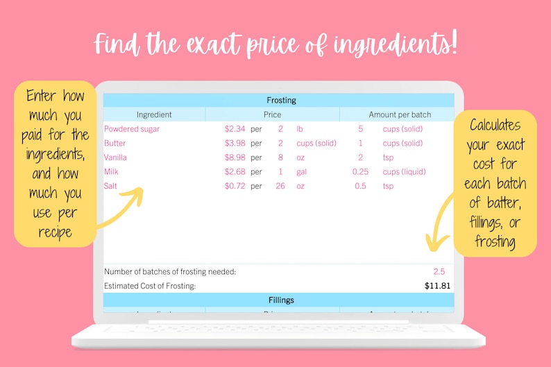 Cake Cost Calculator: Home Bakery Excel & Google Sheets Template (digital Download) - Etsy