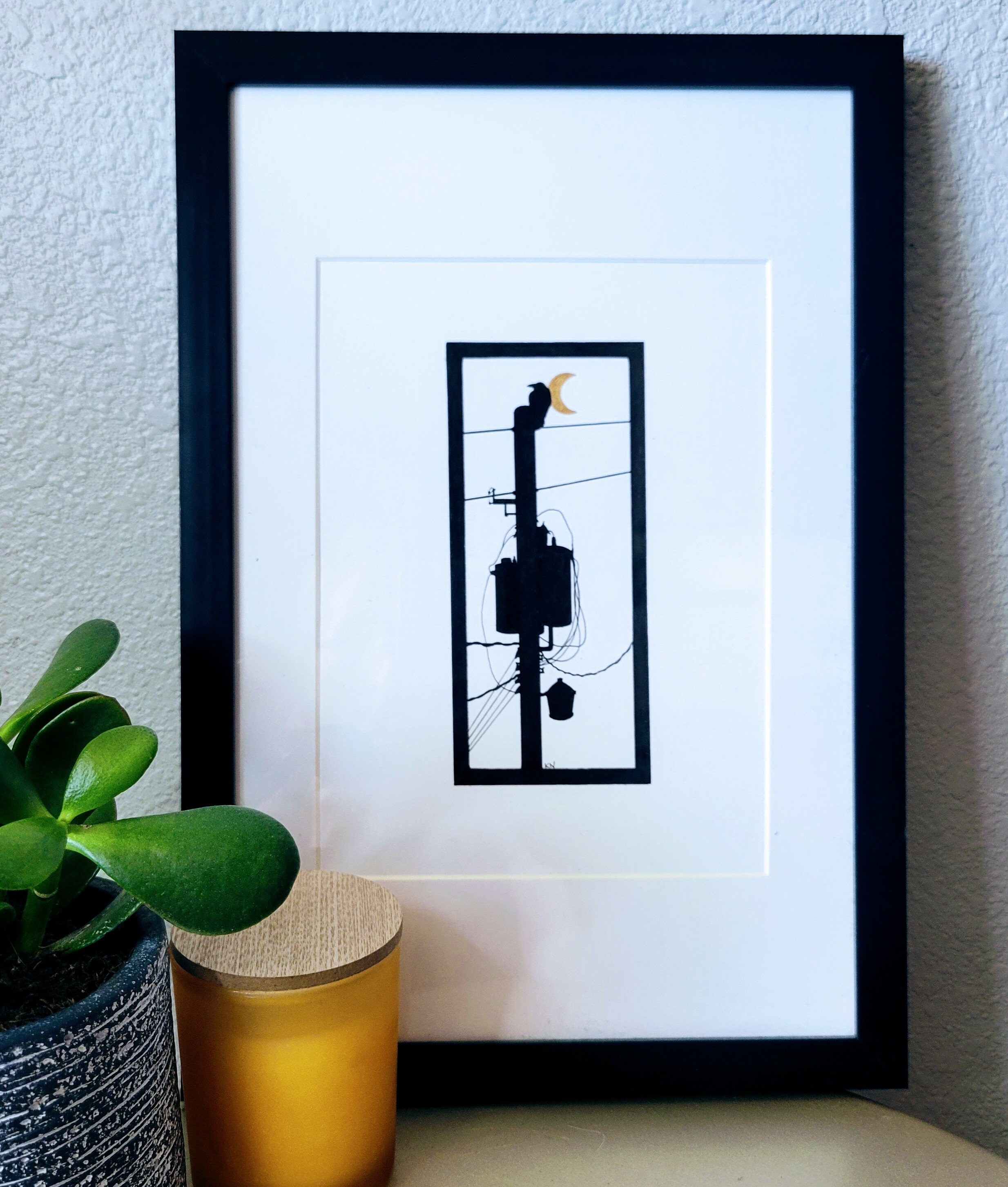 Original Ink Drawing, Telephone Pole Telephone Line Aesthetic Artwork ...