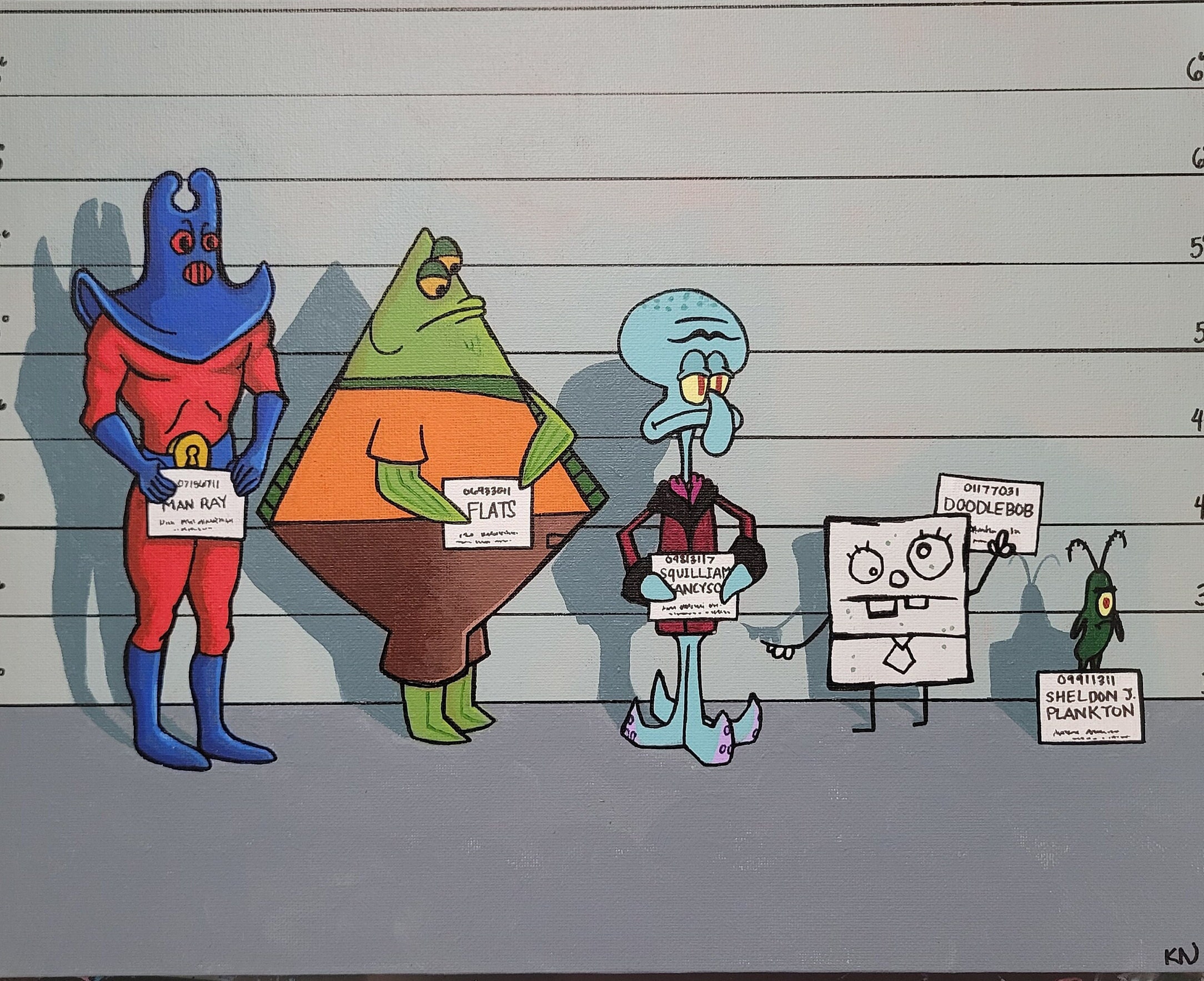 Original Acrylic Painting Bikini Bottom Villian Line Up, Spongebob ...