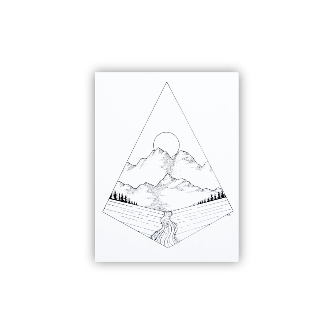 Original Mountain Nature Pen Drawing Framed Illustration - Etsy