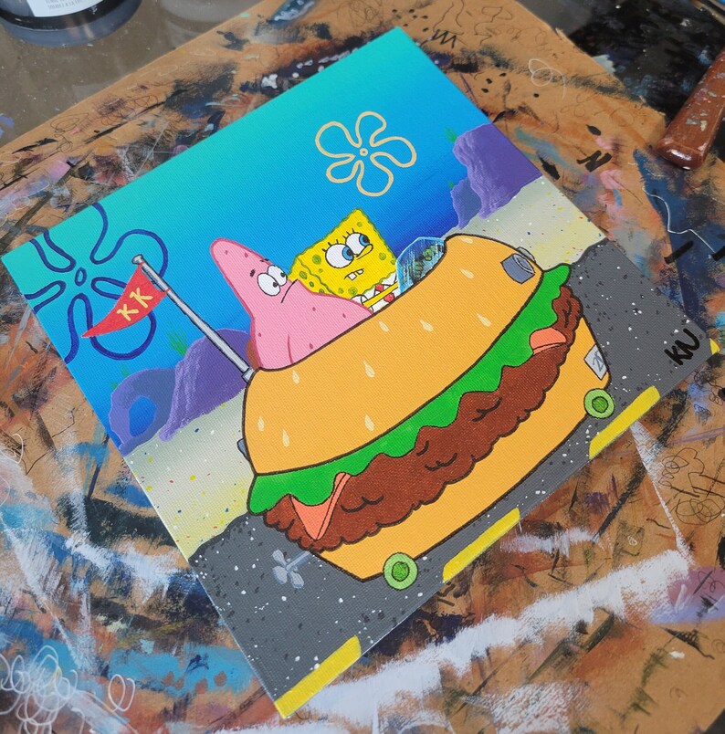 Original Acrylic Painting Spongebob and Patrick Theme Cartoon Artwork ...