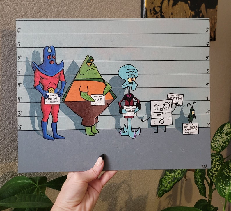Original Acrylic Painting Bikini Bottom Villian Line Up, Spongebob ...