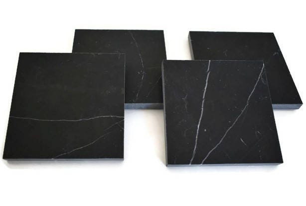 4 Square Black Marble Coasters - Etsy Australia