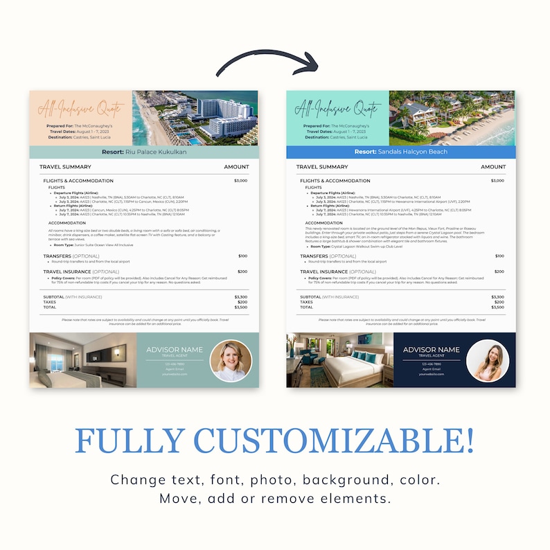 Travel Agent All-inclusive Quote Template - Etsy