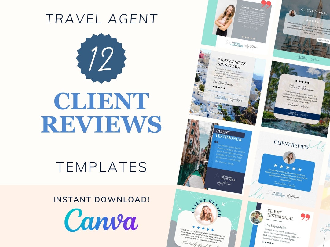 Client Reviews Travel Agent Templates | Canva Templates - Etsy