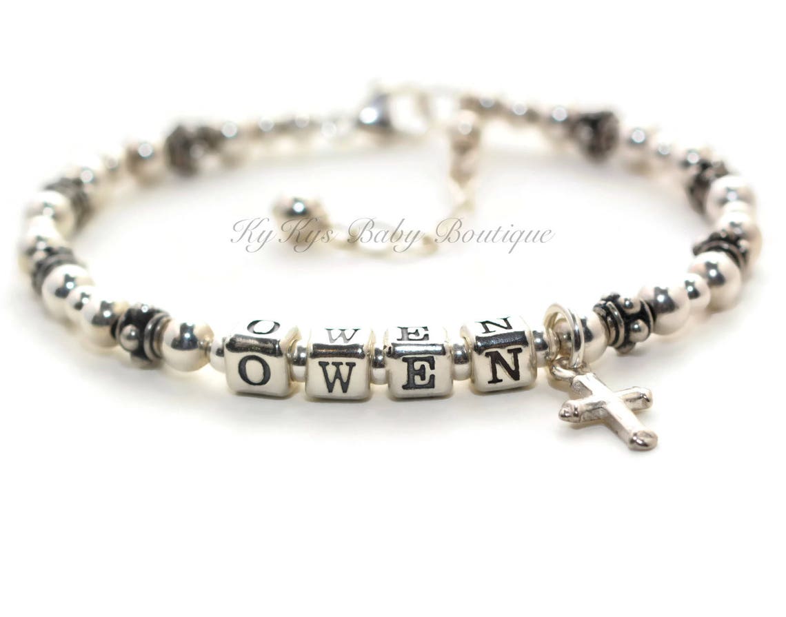 Boy Baptism Bracelet Sterling Silver Boy Bracelet Baby Boy Name ...