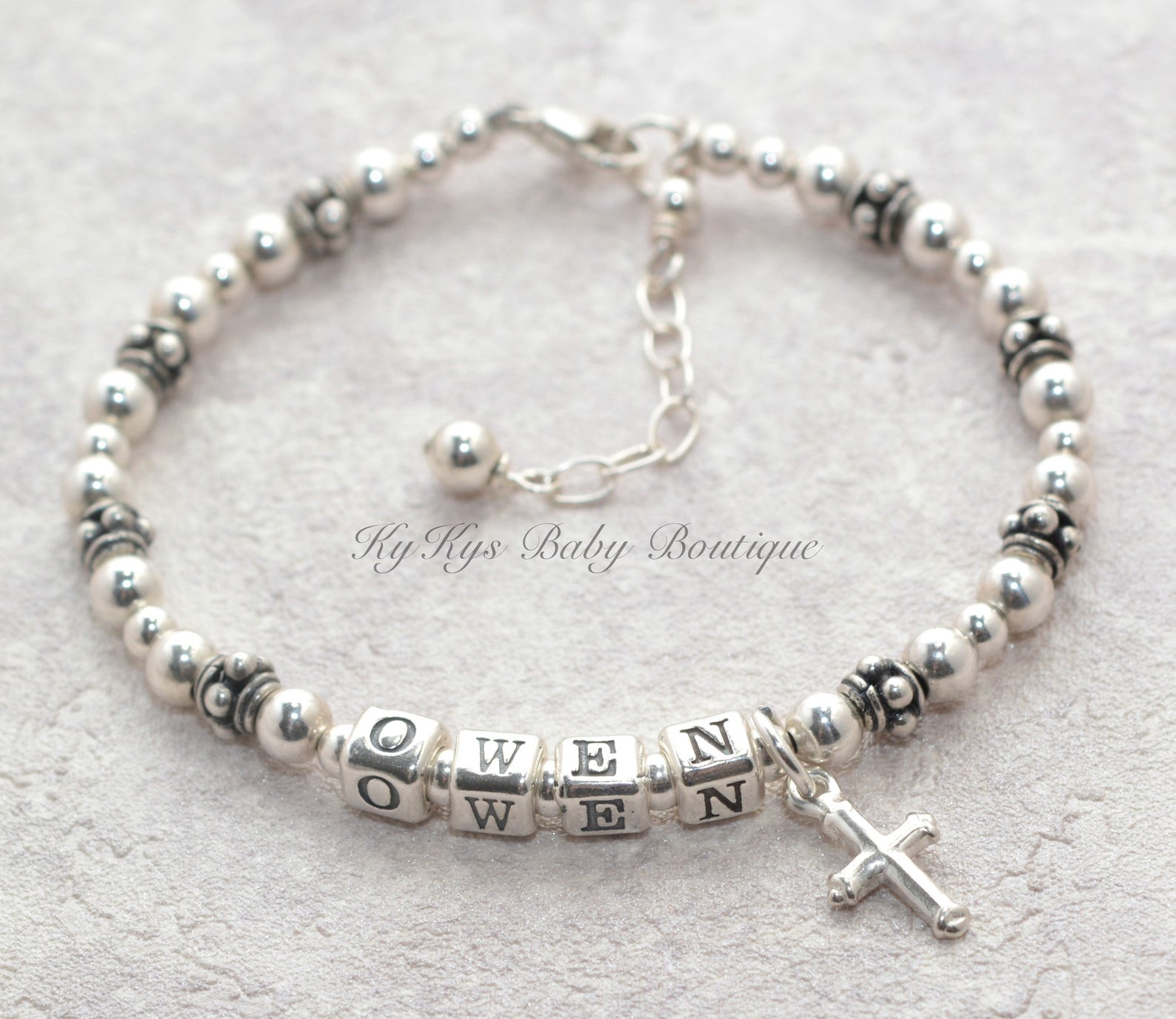 Boy Baptism Bracelet Sterling Silver Boy Bracelet Baby Boy Name ...