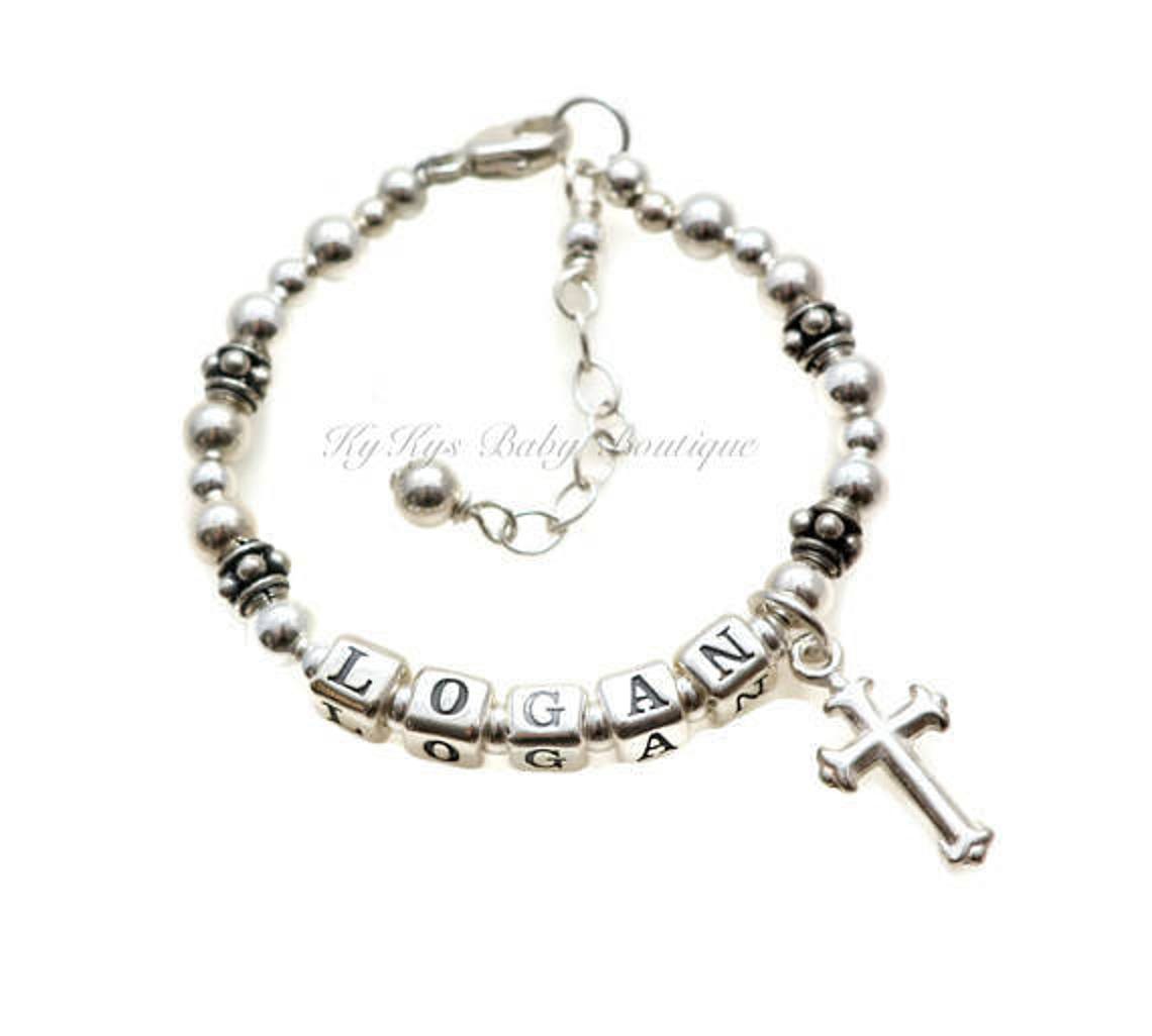 Boy Baptism Bracelet Sterling Silver Boy Bracelet Baby Boy Name ...