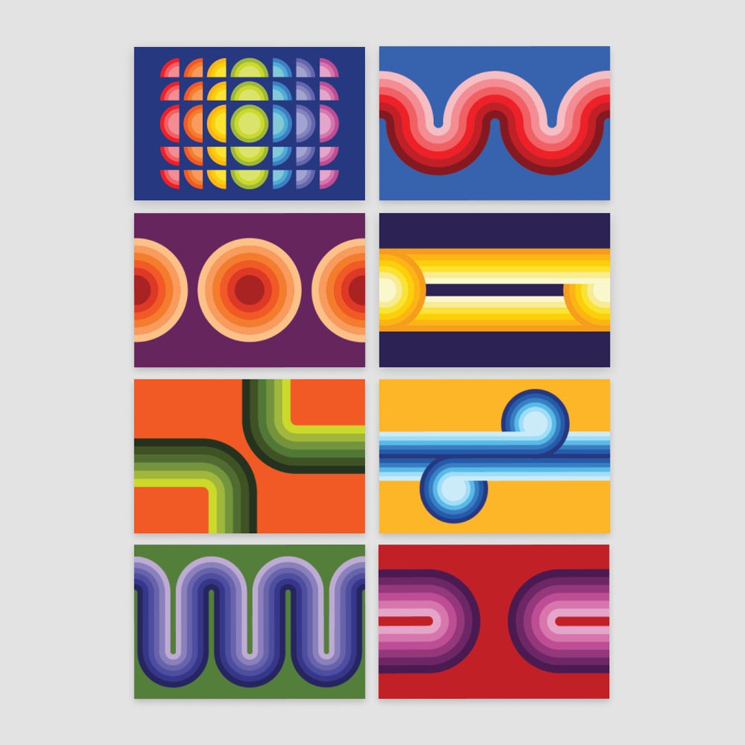 Rainbow Retro Stripe Postcard Packs - Etsy