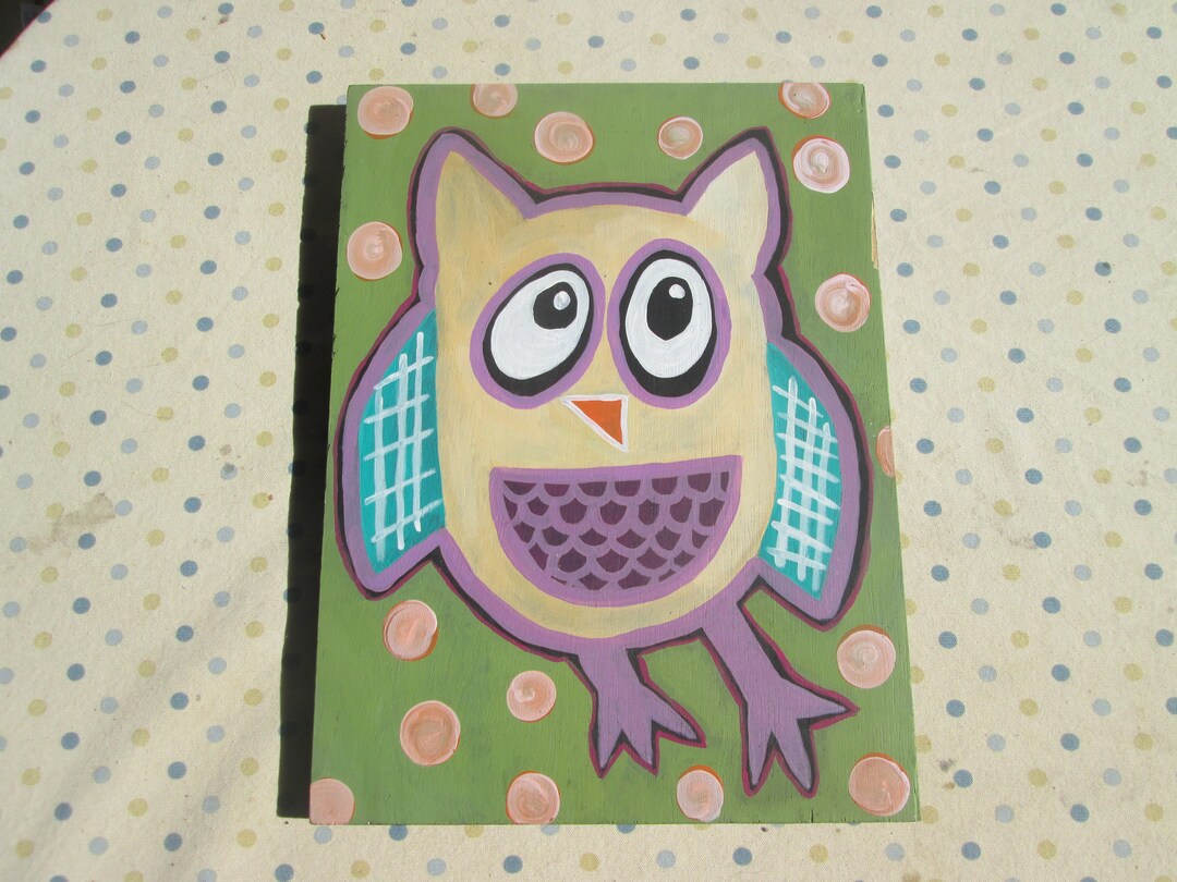 Kawaii Cute Owl Painting on Wood Board Baby Kids Room Decor Cartoon Owl ...