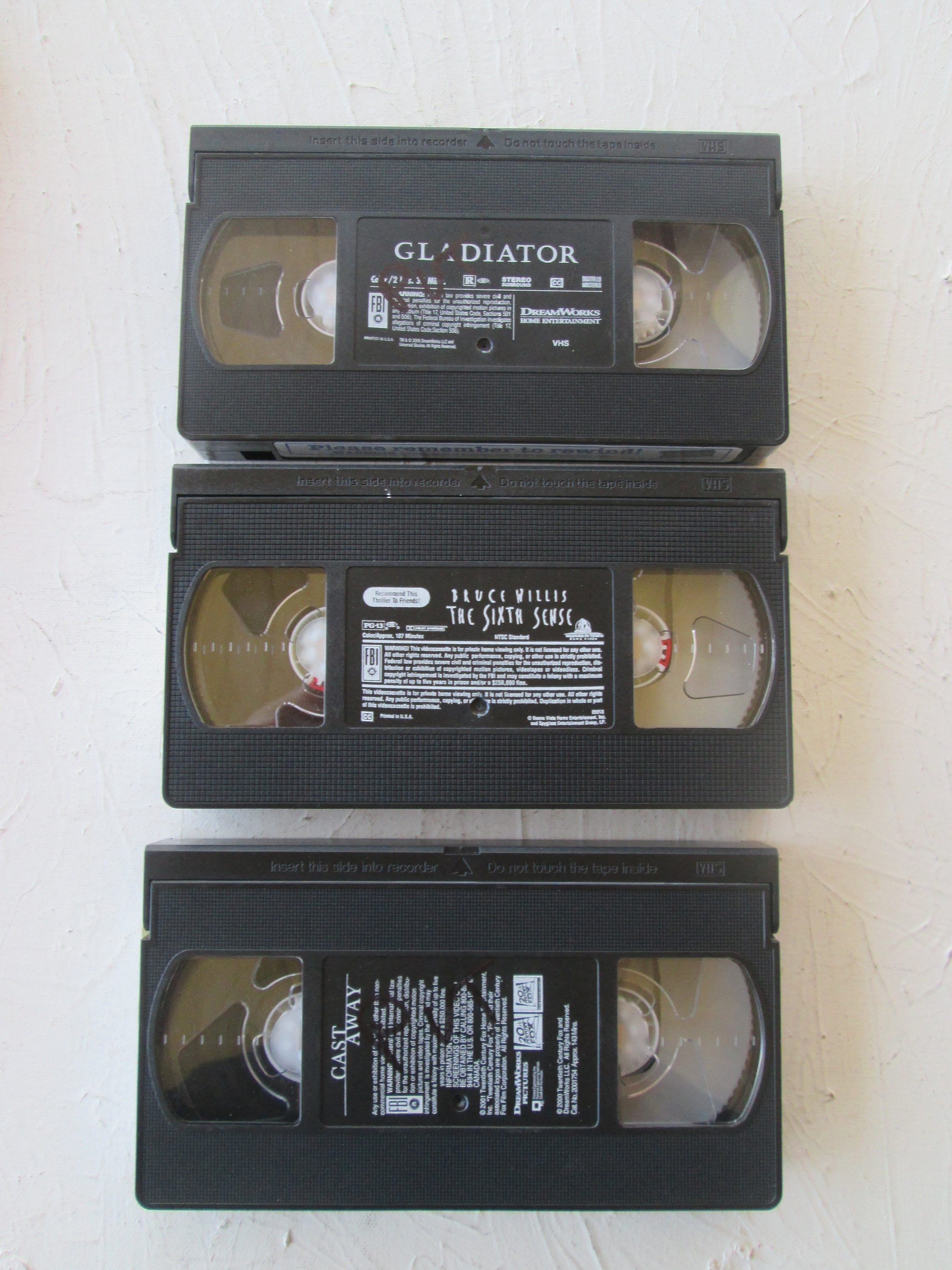 Trio of 1999 2000 Y2K Movie Blockbusters VHS Tapes Cast Away Gladiator ...