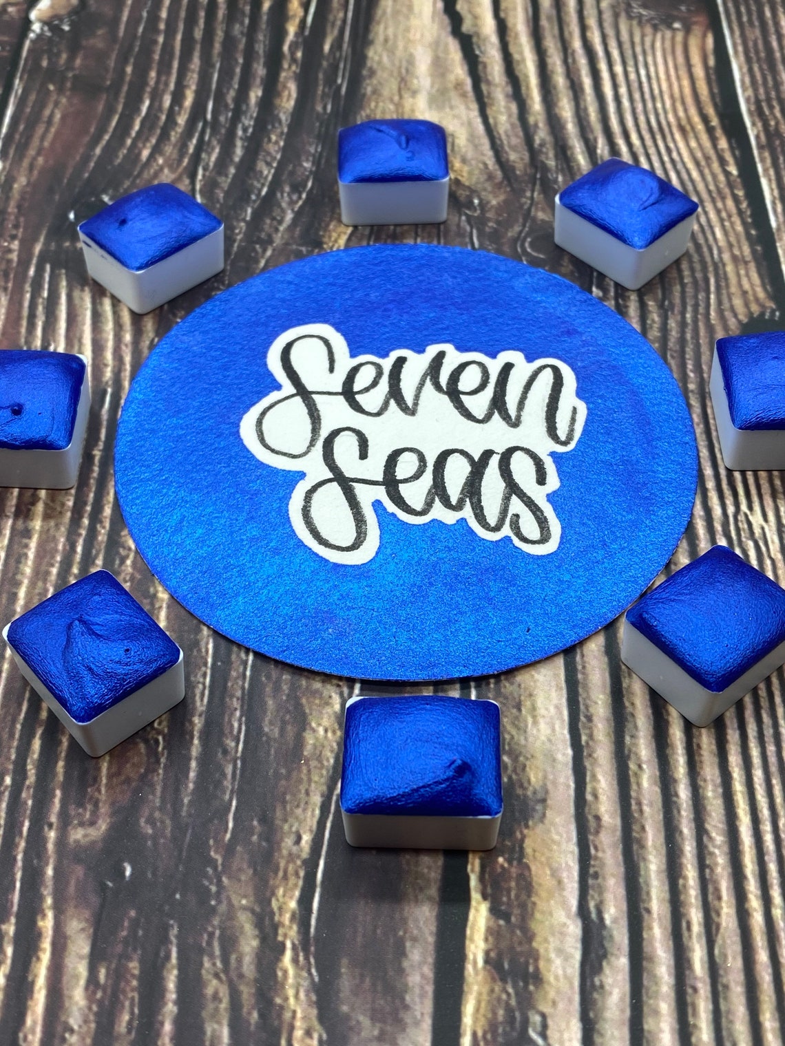 Seven Seas Deep Blue Metallic Handmade Watercolor Half Pan | Etsy
