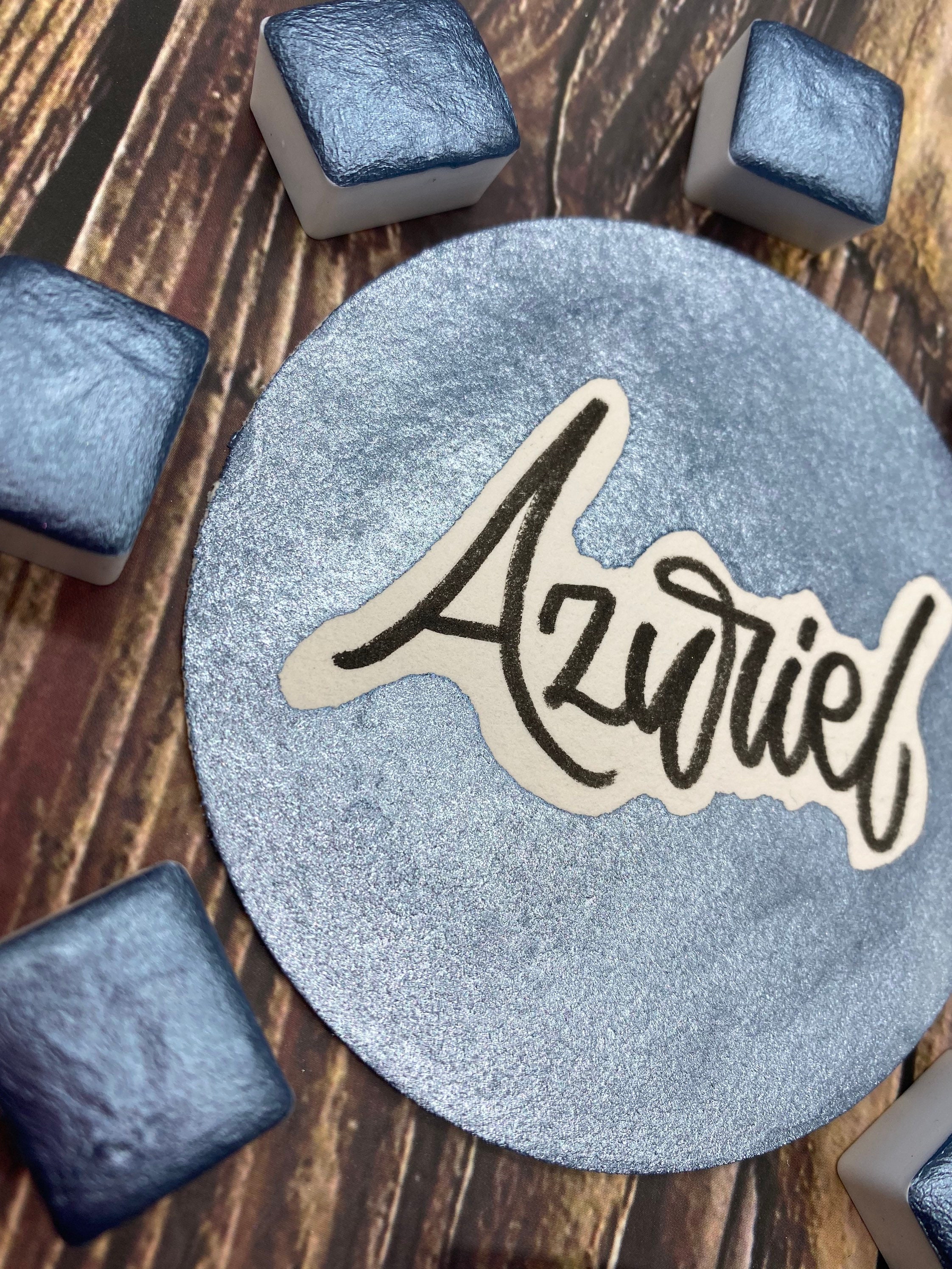Azuriel Blue Shimmer Metallic Handmade Watercolor | Etsy