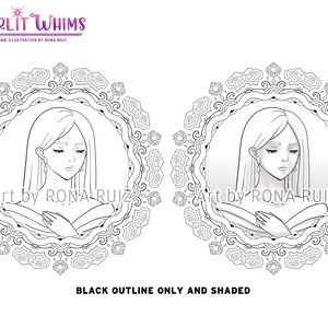 Helena Printable Coloring Page Fantasy Frame Instant Download Starlit ...