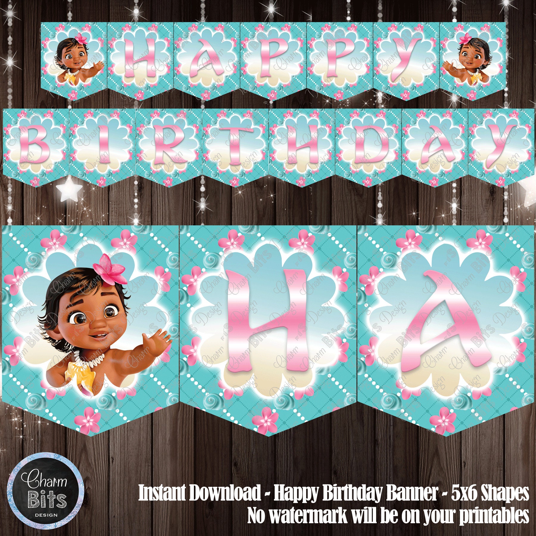 Baby Moana Happy Birthday Banner, Moana 1st Birthday, Printable Banner ...