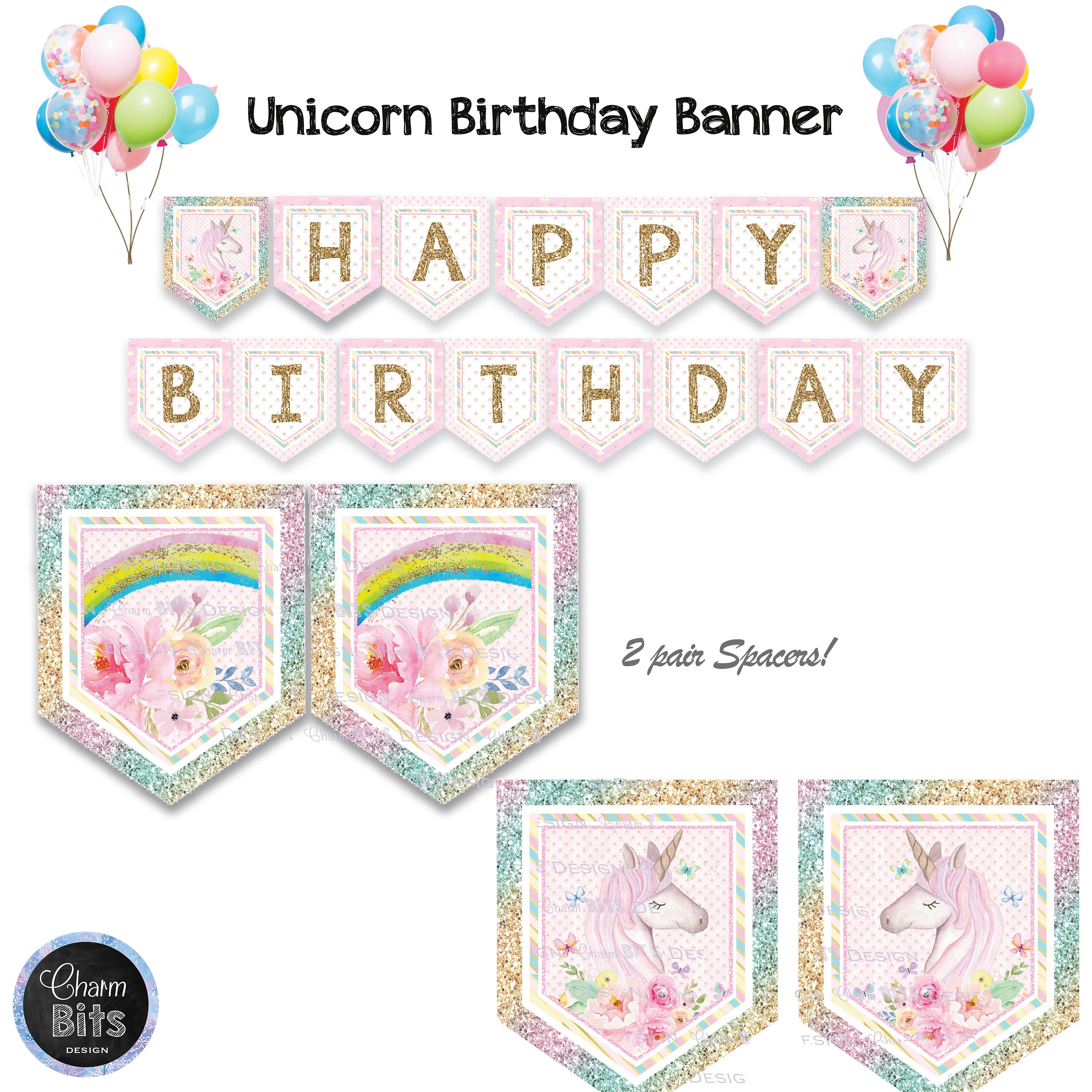 RAINBOW UNICORN Birthday Banner PRINTABLE Unicorn 1st - Etsy
