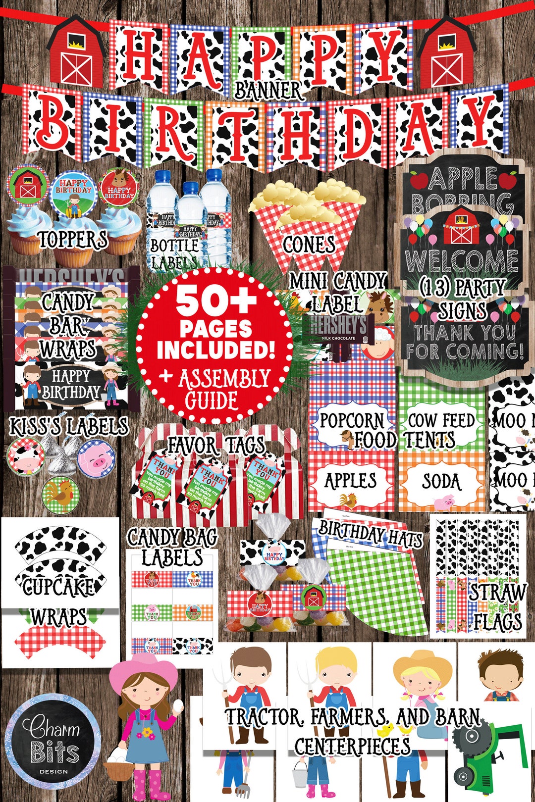 Farm Birthday Party, Barnyard Birthday Decorations, Farm Birthday Pack ...