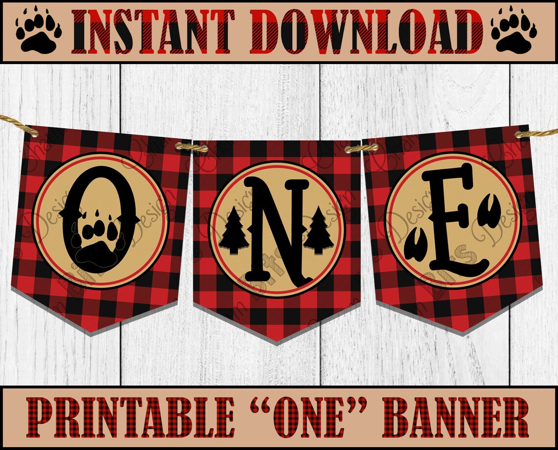 LUMBERJACK ONE BANNER, Instant Download, Lumberjack Highchair Banner ...