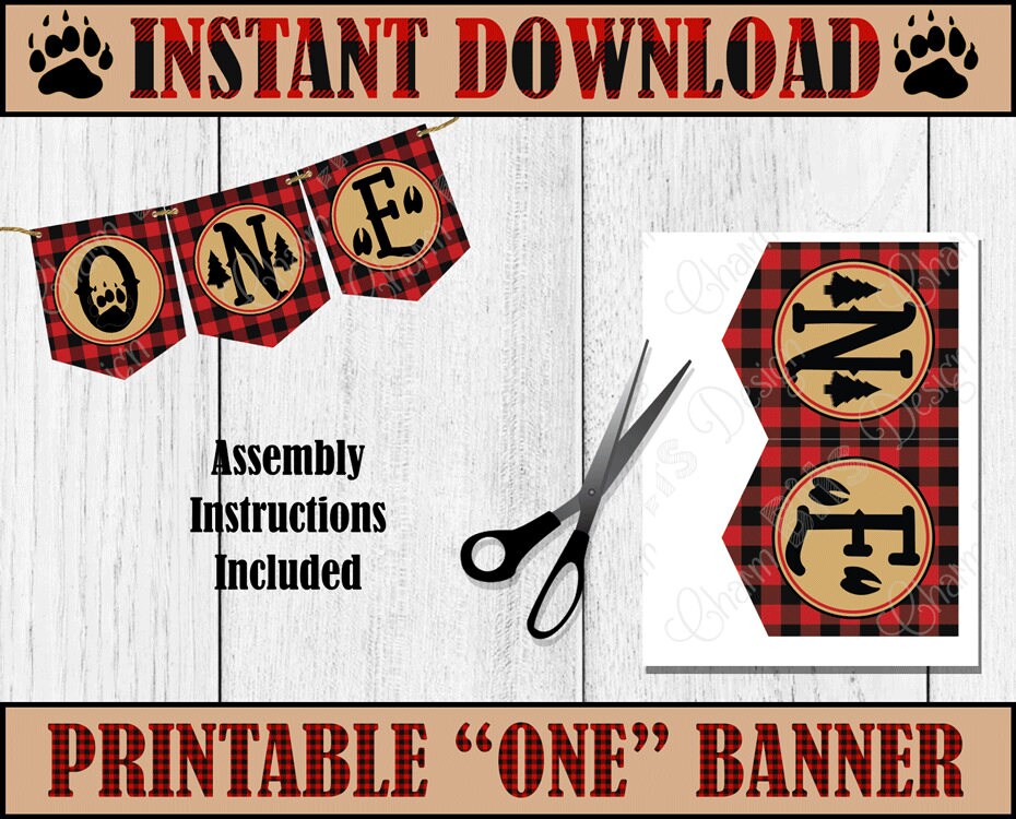 LUMBERJACK ONE BANNER, Instant Download, Lumberjack Highchair Banner ...