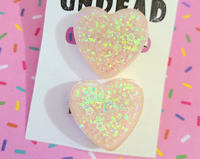 Pink Heart Hair Clips Iridescent Fairy Kei Decorakei Harajuku Jfashion ...