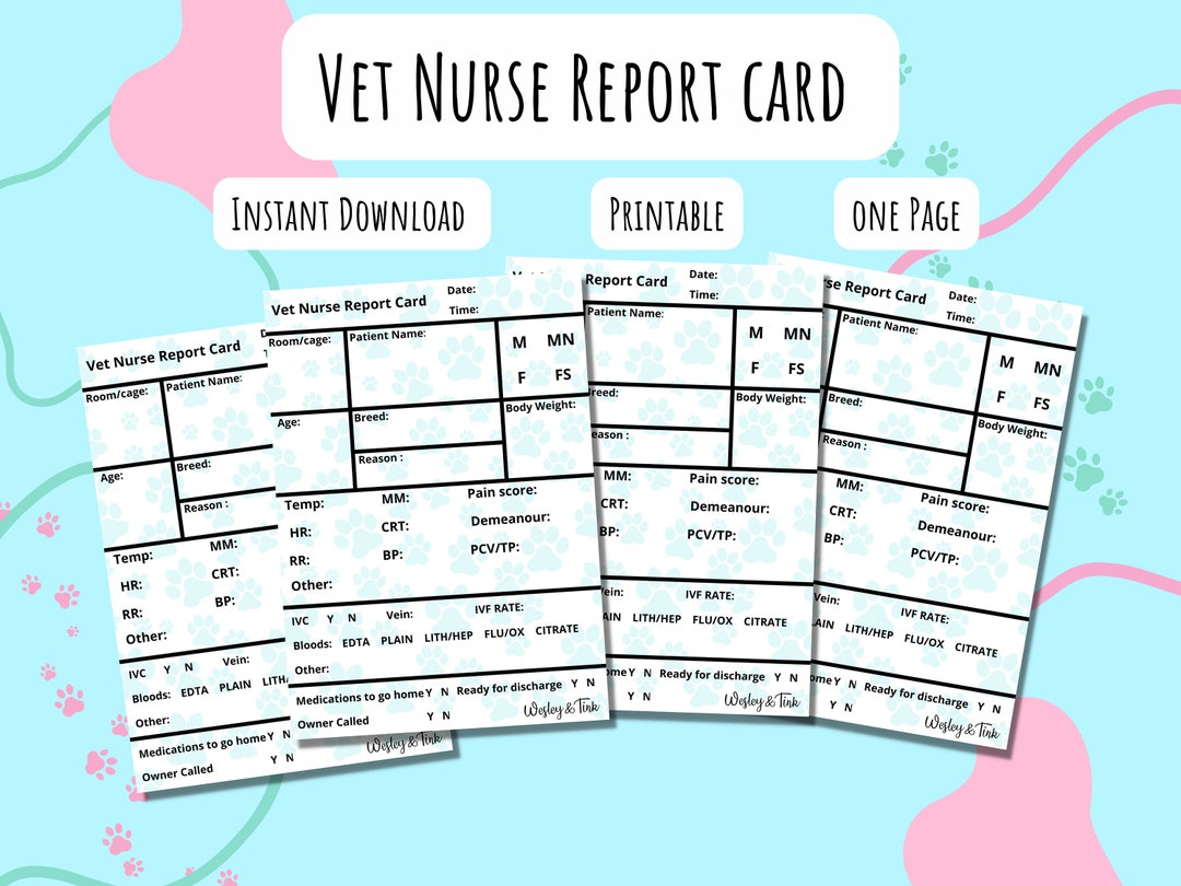 DIGITAL DOWNLOAD Vet Nurse Report Card, TPR, Assessment, Orders ...