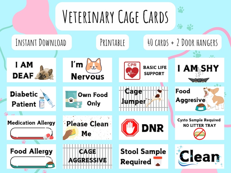 Plain Background Veterinary Cage Cards, DIGITAL DOWNLOAD, Printable ...