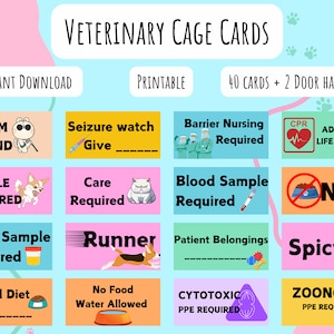 Colourful Veterinary Cage Cards, DIGITAL DOWNLOAD, Printable, Alerts ...