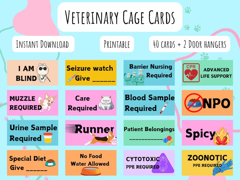 Veterinary Cage Cards: Alerts, Safety, Medical (digital Download) - Etsy