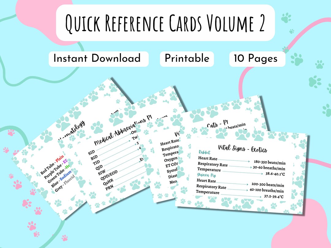 Veterinary Quick Reference Cards Set Volume 2. DIGITAL DOWNLOAD ...