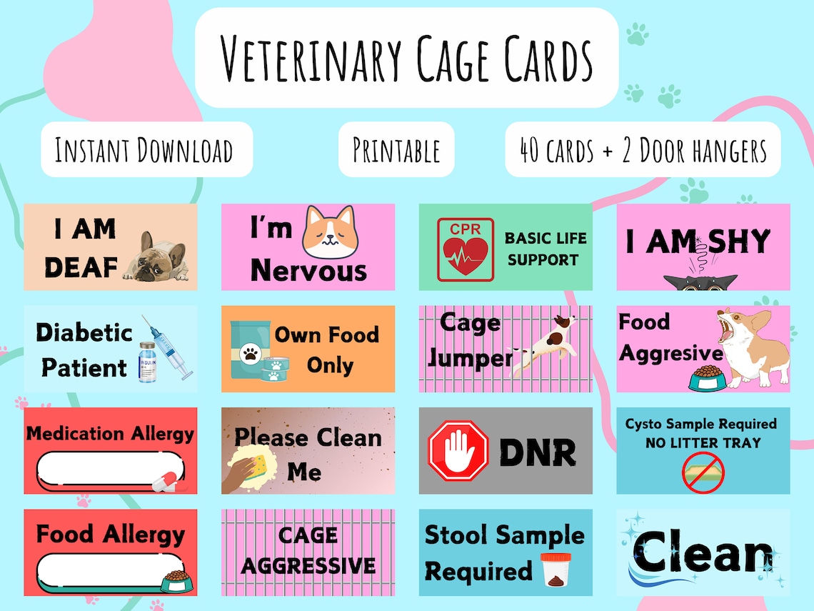 Veterinary Cage Cards: Alerts, Safety, Medical (digital Download) - Etsy