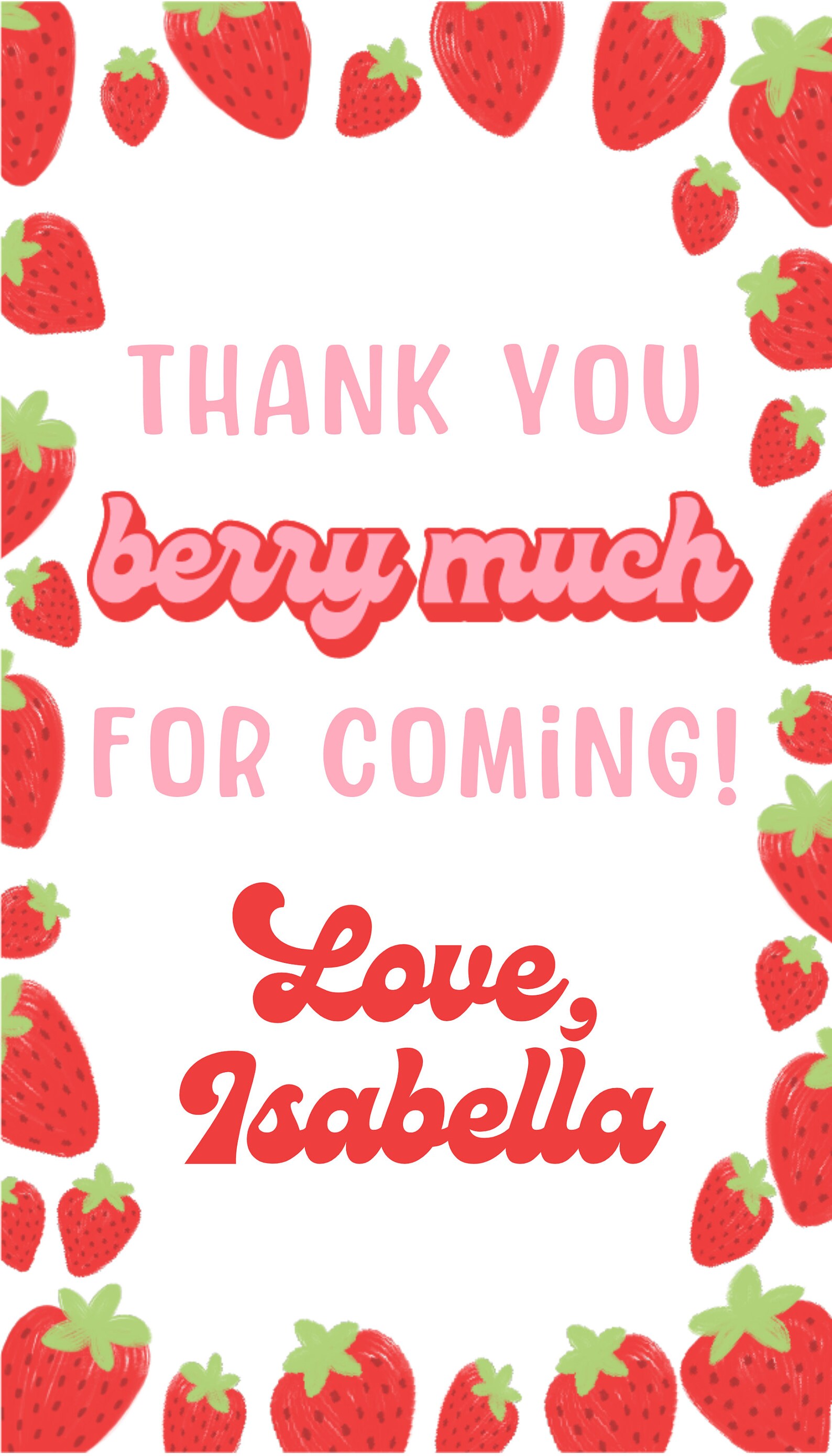 Berry First Birthday Thank You Card Digital Template - Etsy