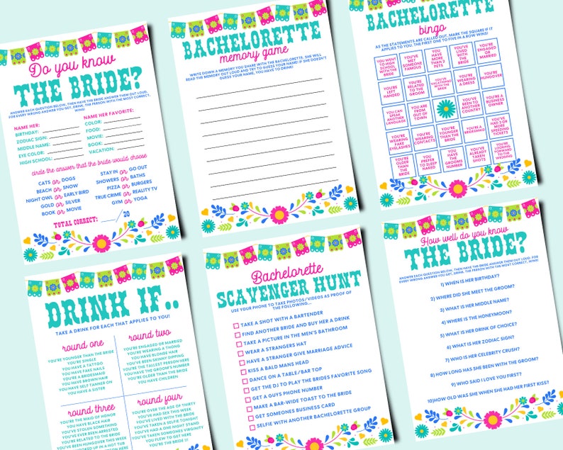 Six Final Fiesta Bachelorette Party Games Template - Etsy