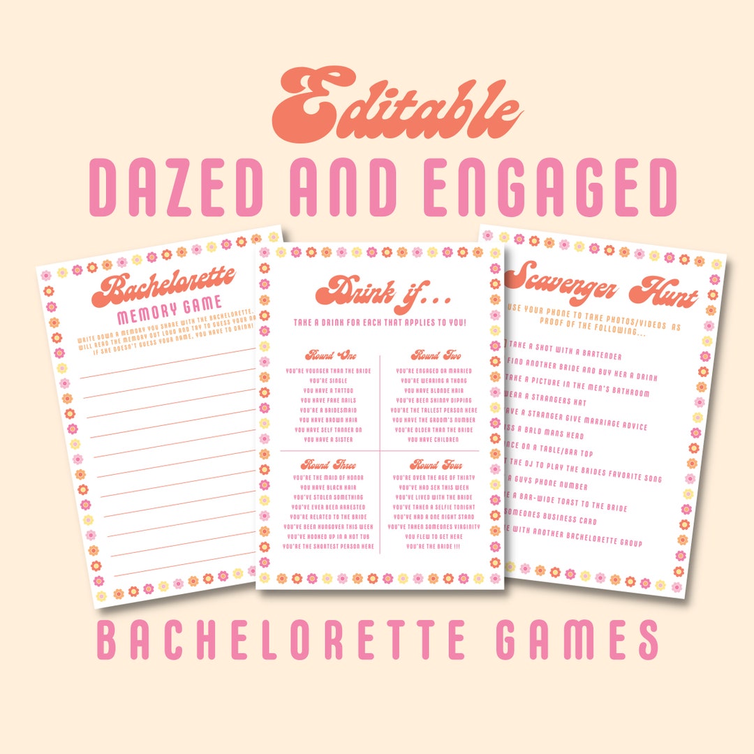 Editable Dazed and Engaged Bachelorette Party Template Games Six Bach ...