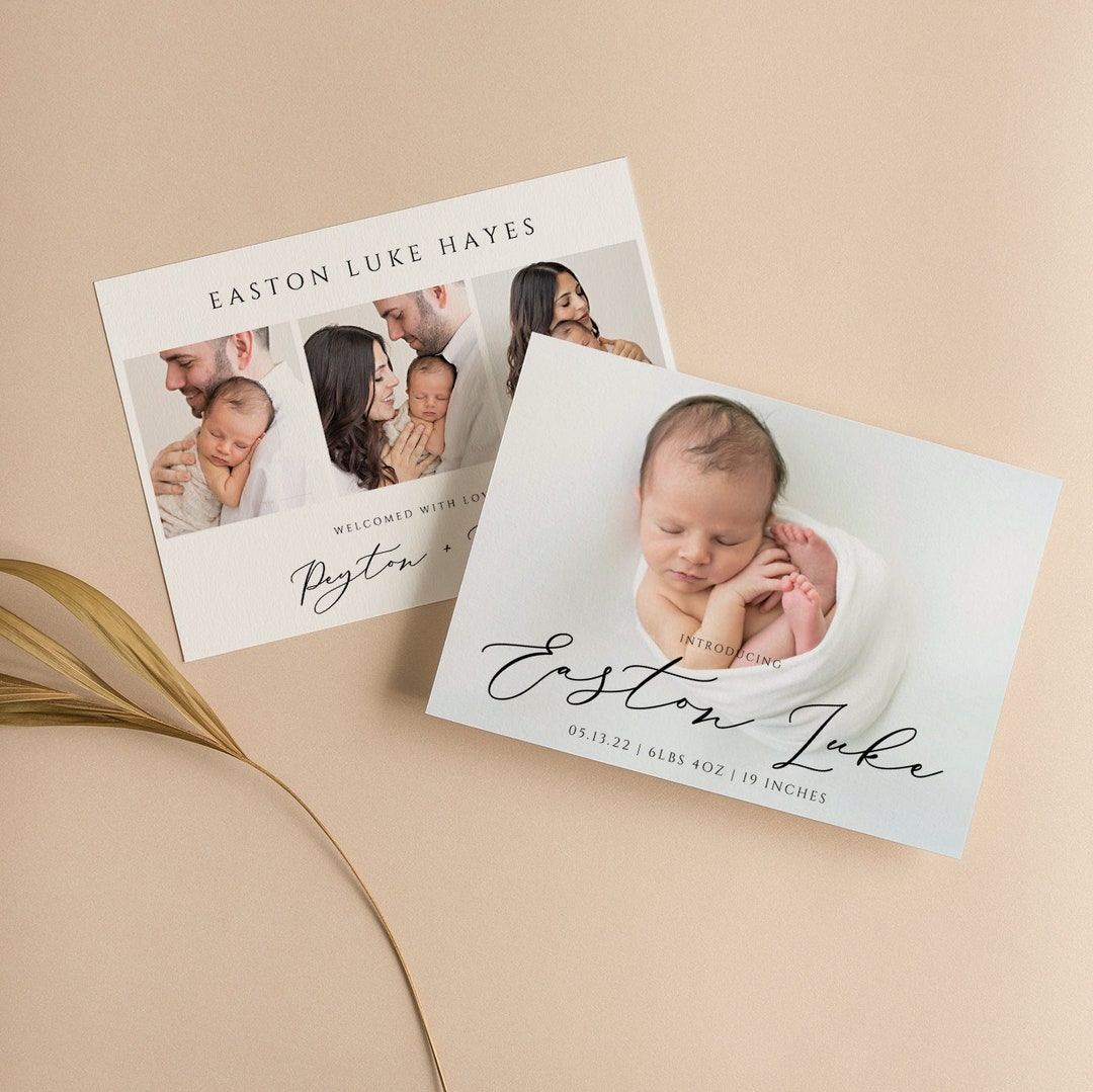 Birth Announcement Card TEMPLATE Newborn Baby Photo, Editable Canva ...