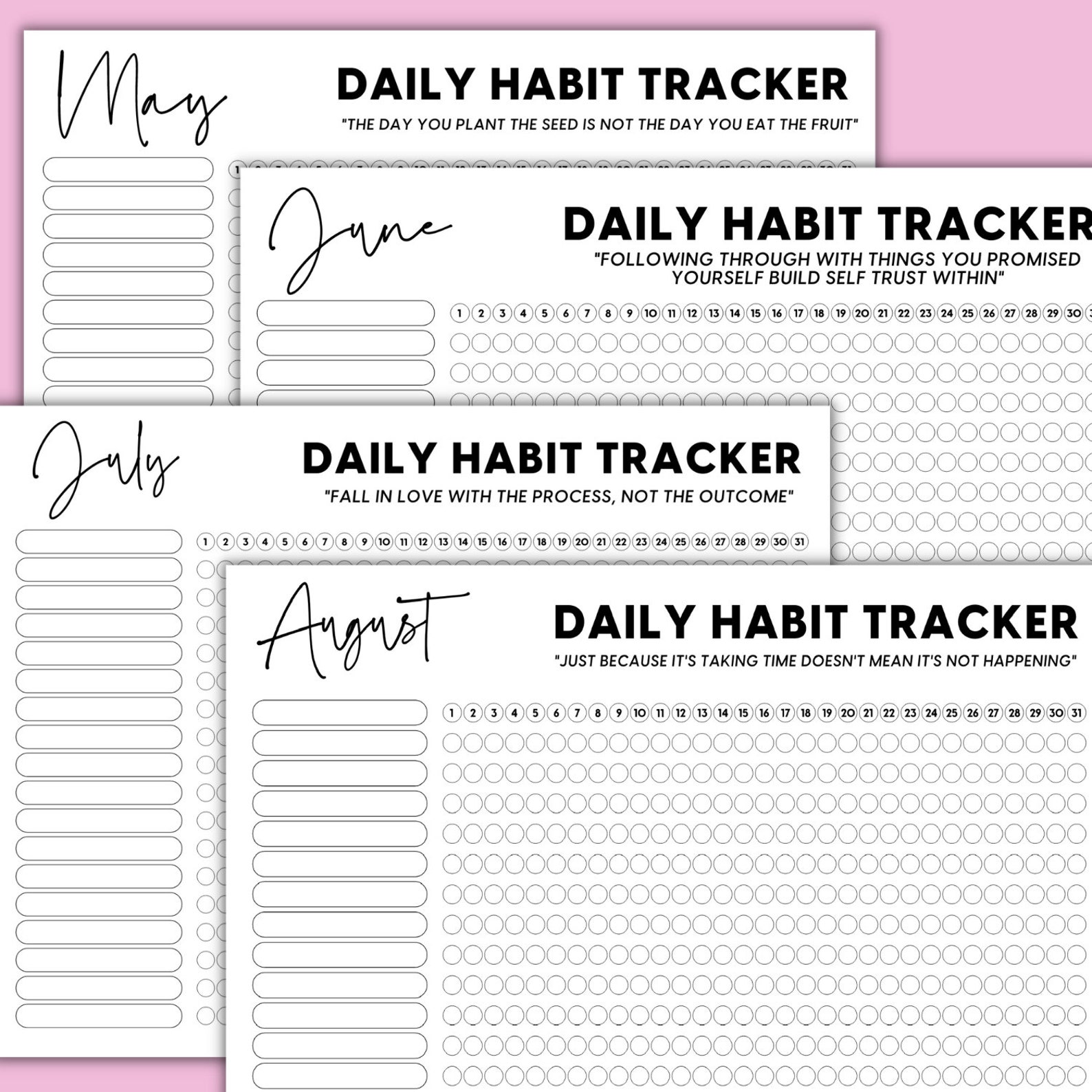 Habit Tracker Downloadable PDF Digital Monthly Landscape 31 - Etsy