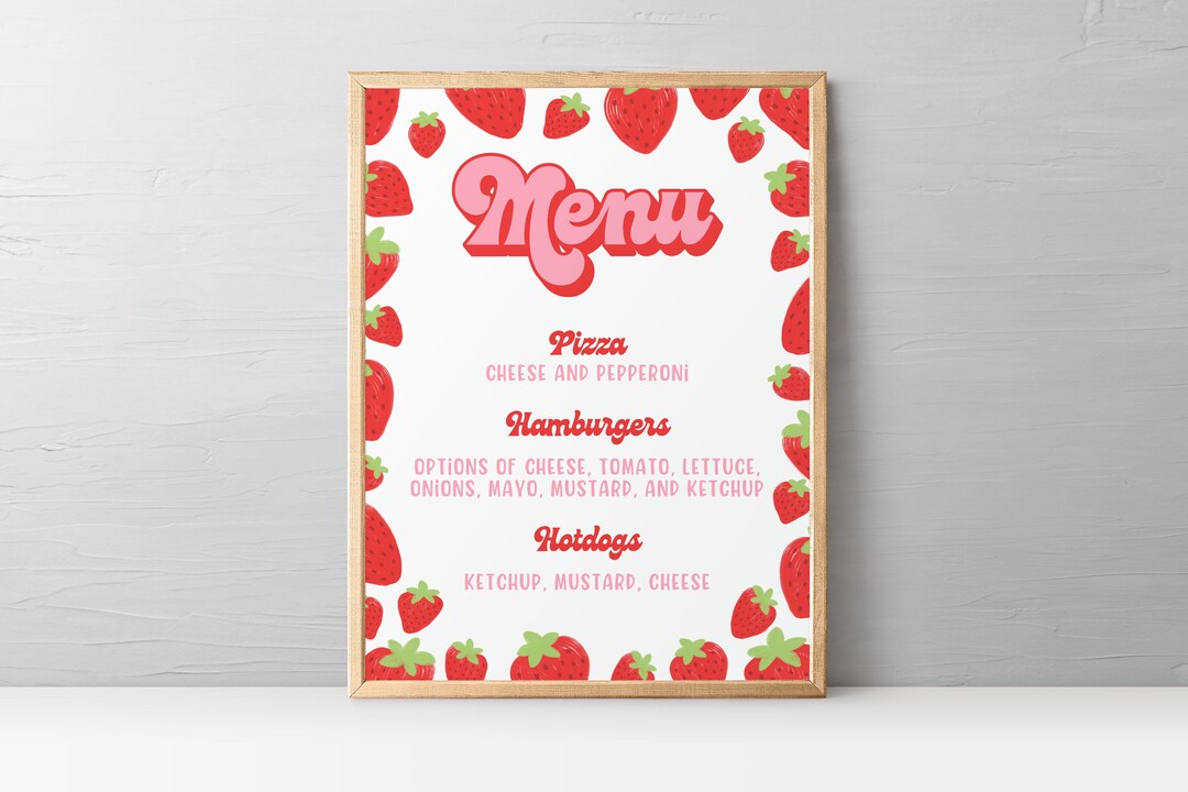 Berry First Birthday Menu Digital Template Strawberry First Birthday ...