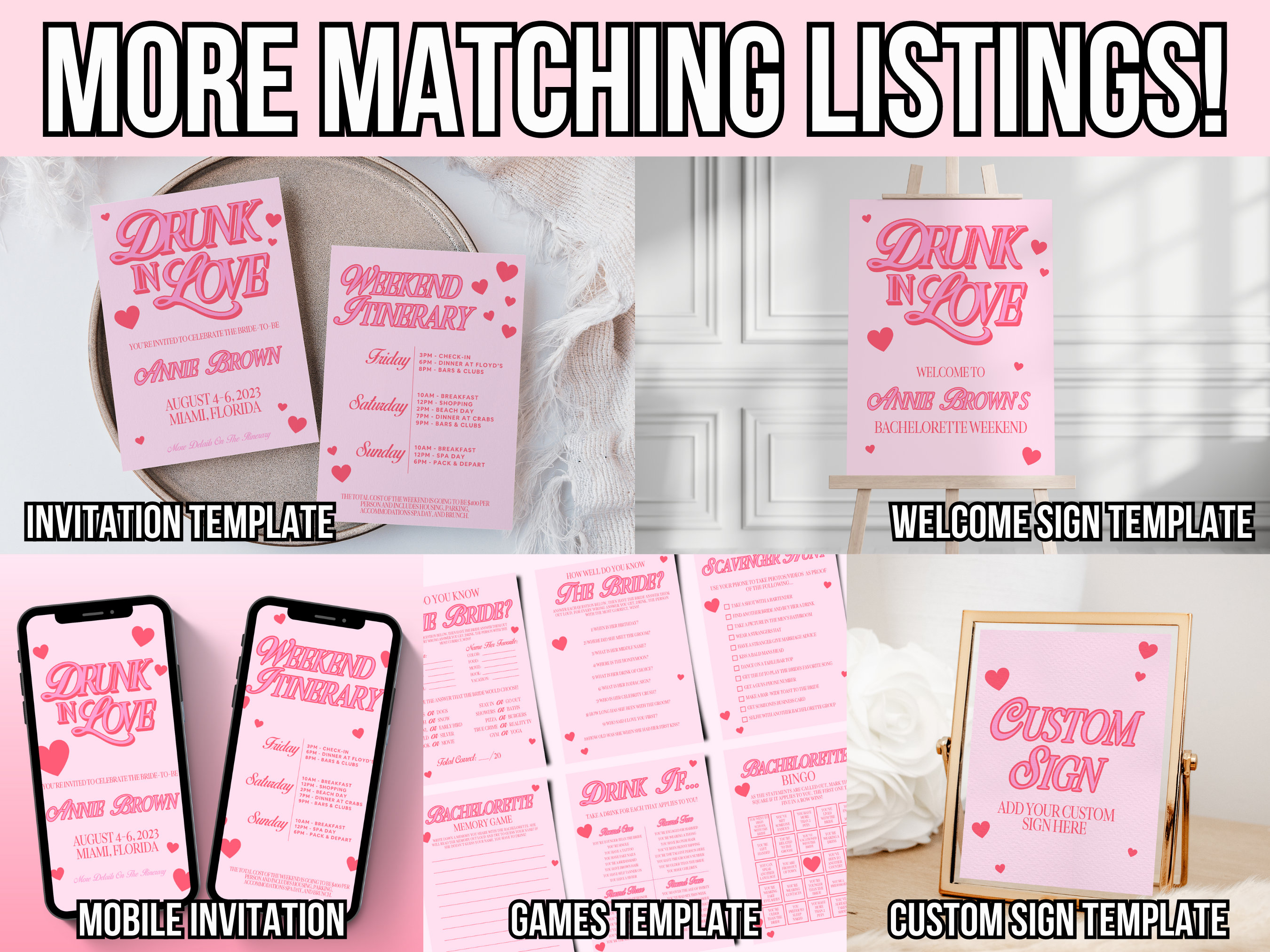 Drunk in Love Bachelorette Party Downloadable GAMES Canva Template Bach ...