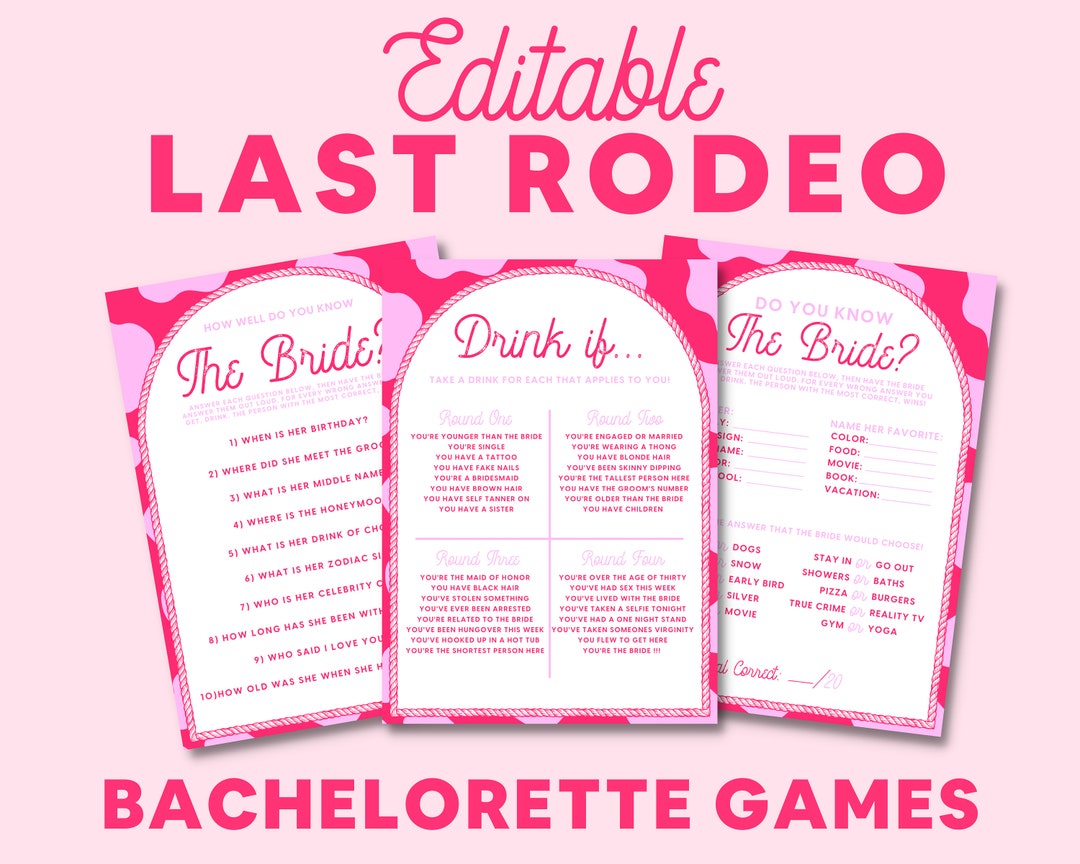 Editable Last Rodeo Bachelorette Party Template Games Six Rowdy Themed ...