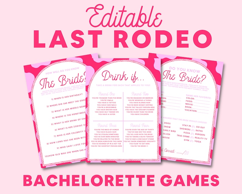 Editable Last Rodeo Bachelorette Party Template Games Six - Etsy